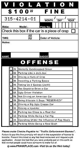 Pretend Speeding Ticket Template