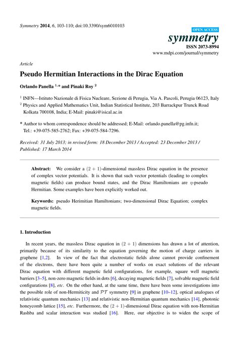 Pdf Pseudo Hermitian Interactions In The Dirac Equation