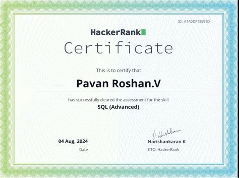 Successfully Completed The Hackerrank Sql Advanced Certification
