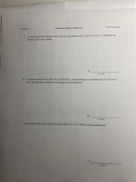 Solved Physics Kinematics Send In Assignment On Line Chegg