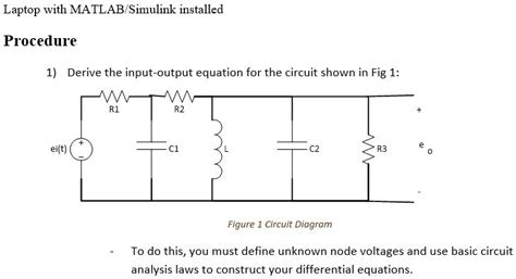 Laptop With Matlabsimulink Installed Procedure 1 Derive The Input Output Equation For The