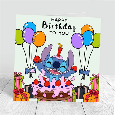 Disney Stitch Themed Birthday Greetings Card Balloon Card His Etsy Uk