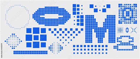Simple Abstract Shape Set Geometric Blue Pixel Art Bitmap Ideal For Web Design App Design