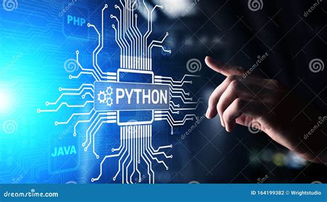 Python High Level Programing Language Application And Web Development Concept On Virtual Screen