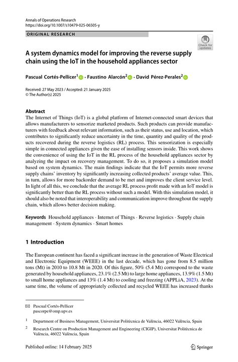 Pdf A System Dynamics Model For Improving The Reverse Supply Chain Using The Iot In The