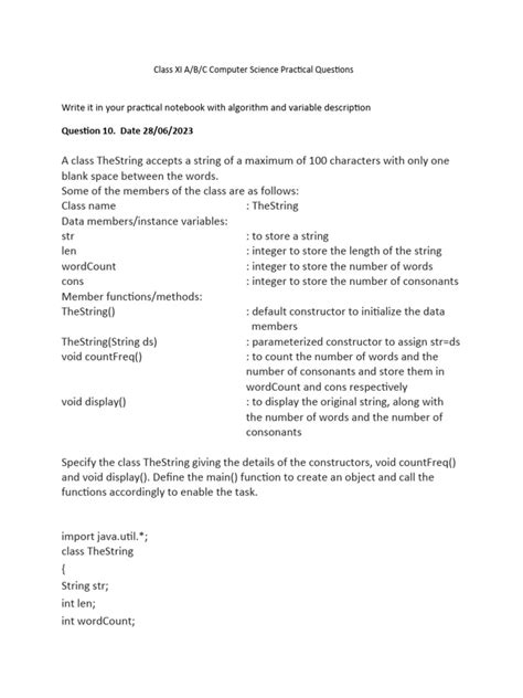 Class 11 Assignment 10 Prac Pdf Constructor Object Oriented