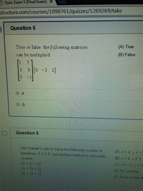 solved true or false the following matrices can be
