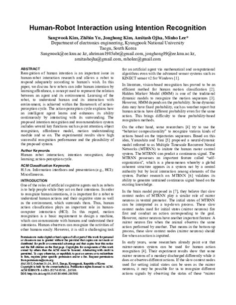 pdf human robot interaction using intention recognition