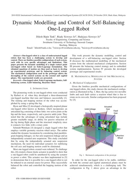 PDF Dynamic Modelling And Control Of Self Balancing One Legged Robot