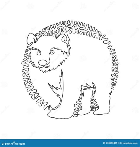 Single Curly One Line Drawing Of Powerful Walking Bear Abstract Art Stock Illustration