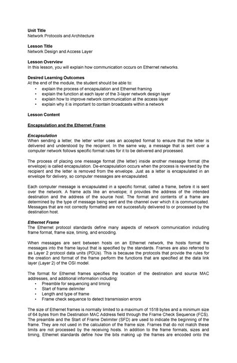 Module 6 Network Design And The Access Layer Unit Title Network Protocols And Architecture