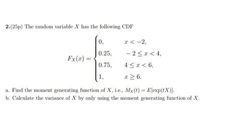 solved 2 25p the random variable x has the following cdf