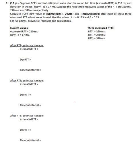 Solved Pts Suppose TCPs Current Estimated Values Chegg