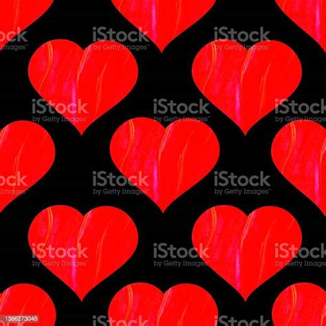 검은 색 배경에 간단한 빨간 하트와 매끄러운 패턴 발렌타인 데이 수채화 일러스트레이션 엽서 포장 직물 인쇄의 디자인을 위해 가능성에 대한 스톡 벡터 아트 및 기타 이미지