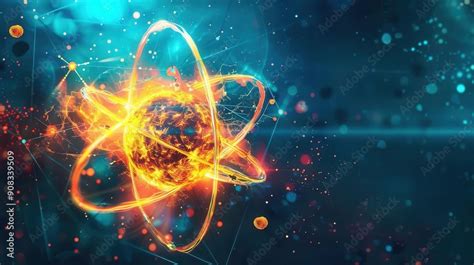 An Illustration Of An Atom With Particles Orbiting The Nucleus Front View Showcasing Atomic