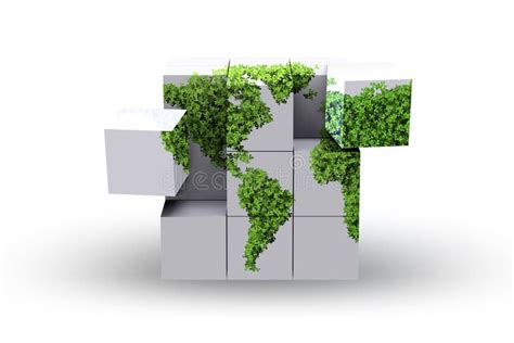 World Map On The Cube In Green Environment Concept 3d Renderin Stock Illustration