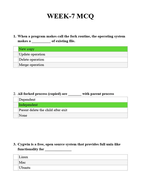 Week 7mcq Pdf Operating System Process Computing