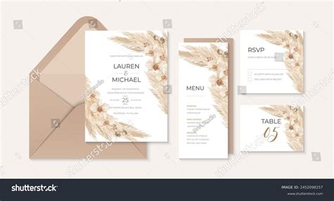 Pampas Grass Wedding Party Invitation Template Stock Vector Royalty