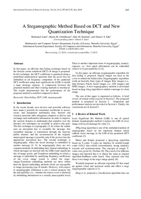 Pdf A Steganographic Method Based On Dct And New Quantization Technique