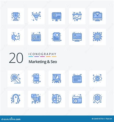 20 Marketing And Seo Blue Color Icon Pack Like Seo Eye Graph Calendar Seo Stock Vector