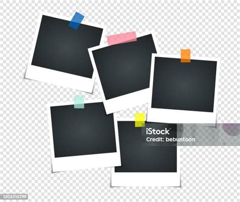 접착제 테이프가있는 빈 빈티지 사진 프레임 세트 사진 사실적인 모형 빈 사진 프레임 복고풍 사진 프레임 템플릿 사진용