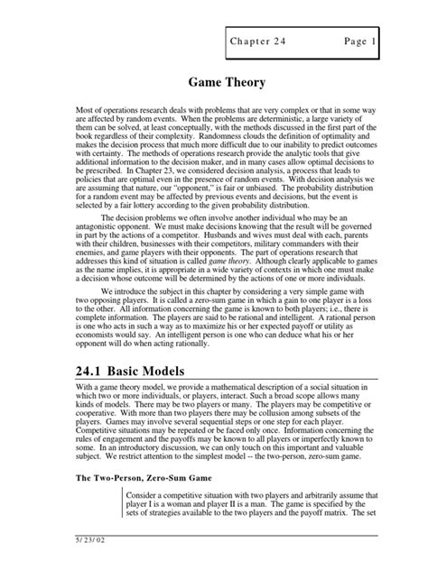 game theory the two person zero sum game pdf game theory