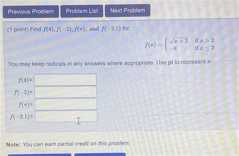 solved 1 ﻿point ﻿find f 4 f 2 f π ﻿and f 2 1 ﻿for
