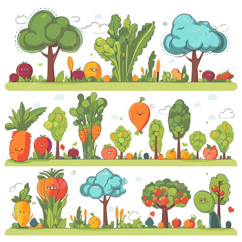 Cartoon Image Of A Farm With Fruits And Vegetables Food Vegetables Set