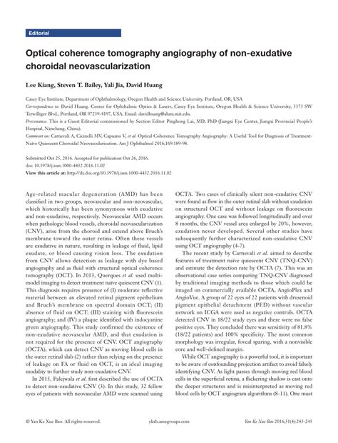 Pdf Optical Coherence Tomography Angiography Of Non Exudative Choroidal Neovascularization