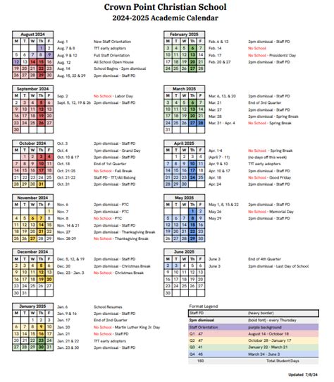 Crown Point Christian School Calendar