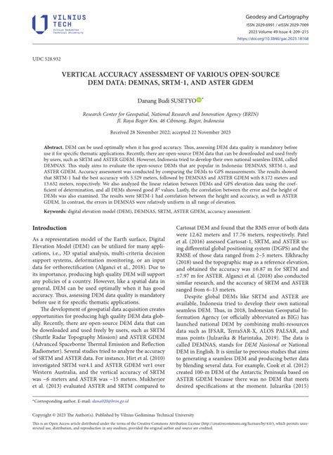Pdf Vertical Accuracy Assessment Of Various Open Source Dem Data Demnas Srtm 1 And Aster Gdem