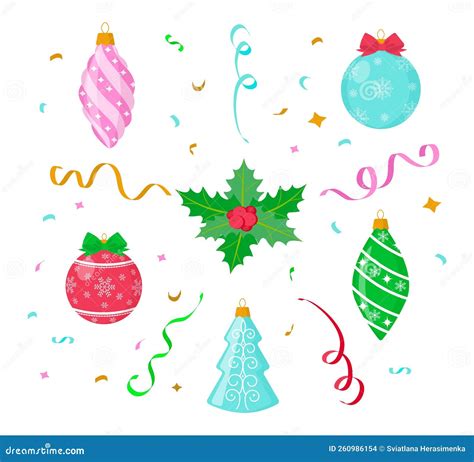 Christmas Tree Decorations Isolated Set Vector Illustration Stock