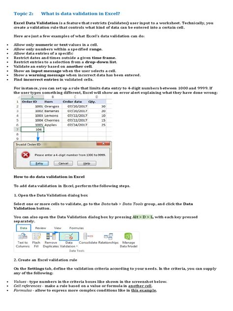 Topic 2 Data Validation Pdf Microsoft Excel Computer Science