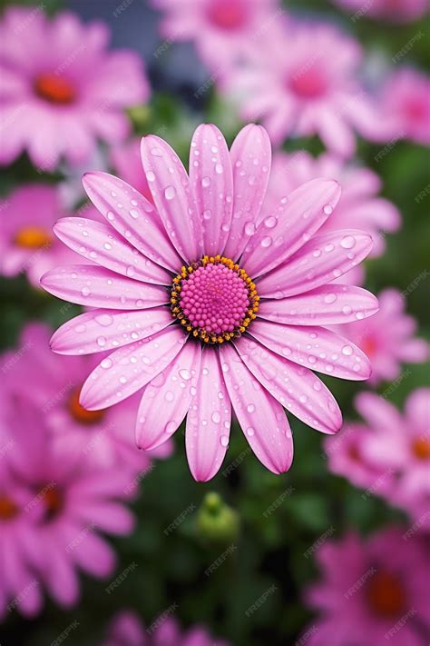 Premium Photo Purple Flowers Droplets Garden Pink Iconic Giant Daisy