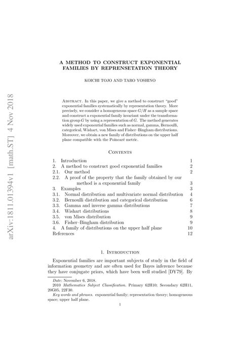 A Method To Construct Exponential Families By Representation Theory Deepai