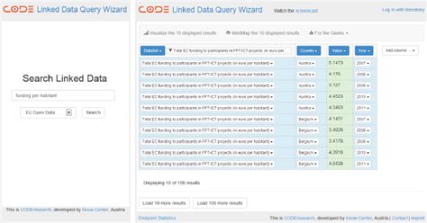 query wizard searching on left tabular result representation on
