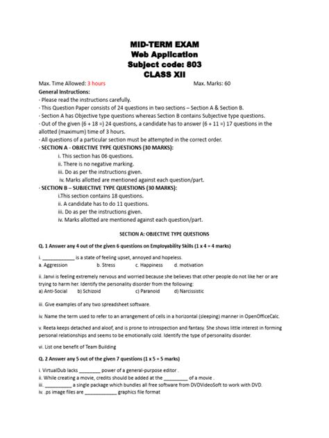 Xii Mid Term Exam 2024 25 Pdf Java Script Eggplant