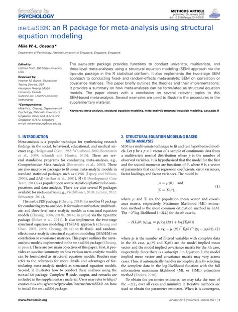 Pdf Metasem An R Package For Meta Analysis Using Structural Equation Modeling