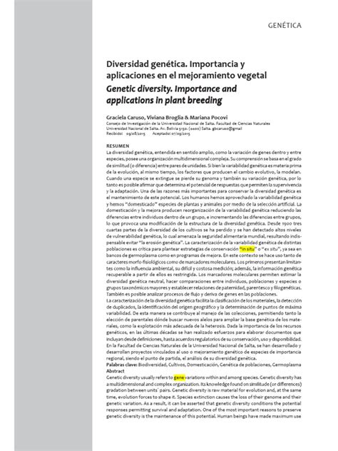 Caruso Et Al 2015 Diversidad Genetica Corregidopdf Pdf Evolución Agricultura
