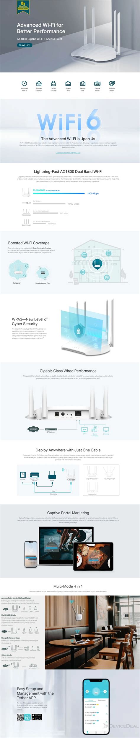 Tp Link Wireless Access Point Ax1800 Passive Gbe Poe1 Desktop 3yr