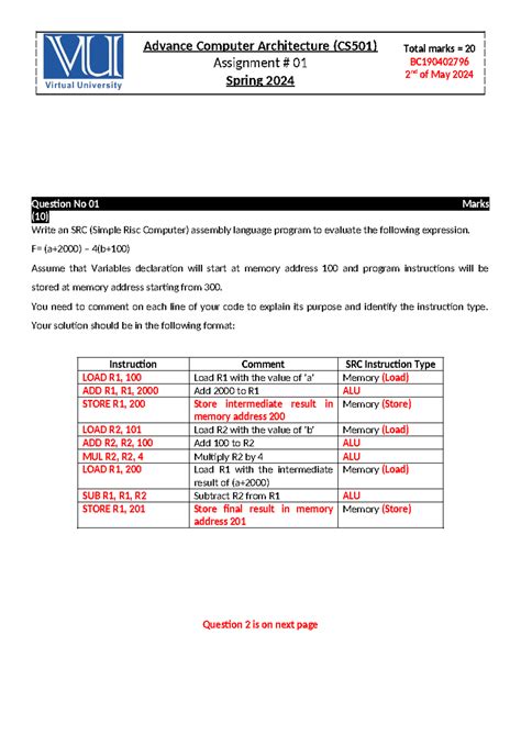 Bc190402796 Spring 2024 Cs501 1 Advance Computer Architecture Cs501