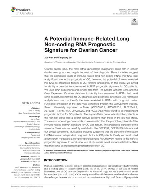Pdf A Potential Immune Related Long Non Coding Rna Prognostic