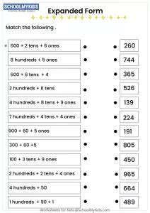Match 3 Digit Numbers With Expanded Form Worksheet For Second Worksheets Library