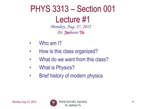 Ppt Phys 3313 Section 001 Lecture 1 Powerpoint Presentation Free