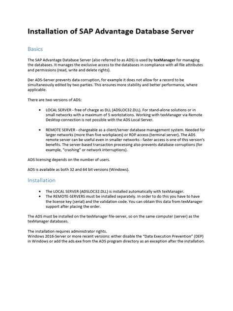 Ads Installation Info Pdf Databases Server Computing