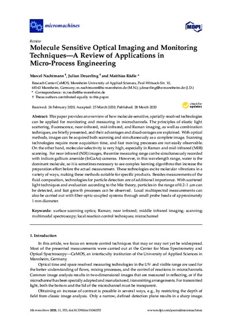 Pdf Molecule Sensitive Optical Imaging And Monitoring Techniques—a Review Of Applications In