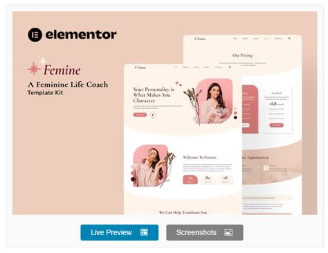 Download Femine Feminine Life Coach Elementor Template Kit