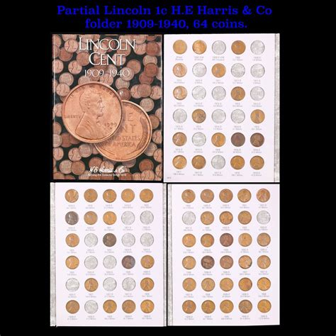 Partial Lincoln 1c He Harris And Co Folder 1 1909 1940 64 Coins