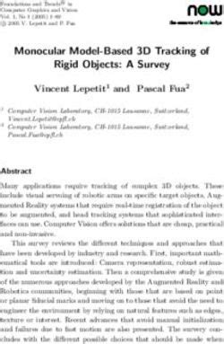 Monocular Model Based D Tracking Of Rigid Objects A Survey