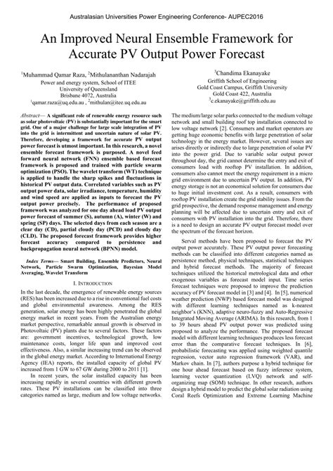 Pdf An Improved Neural Ensemble Framework For Accurate Pv Output Power Forecast